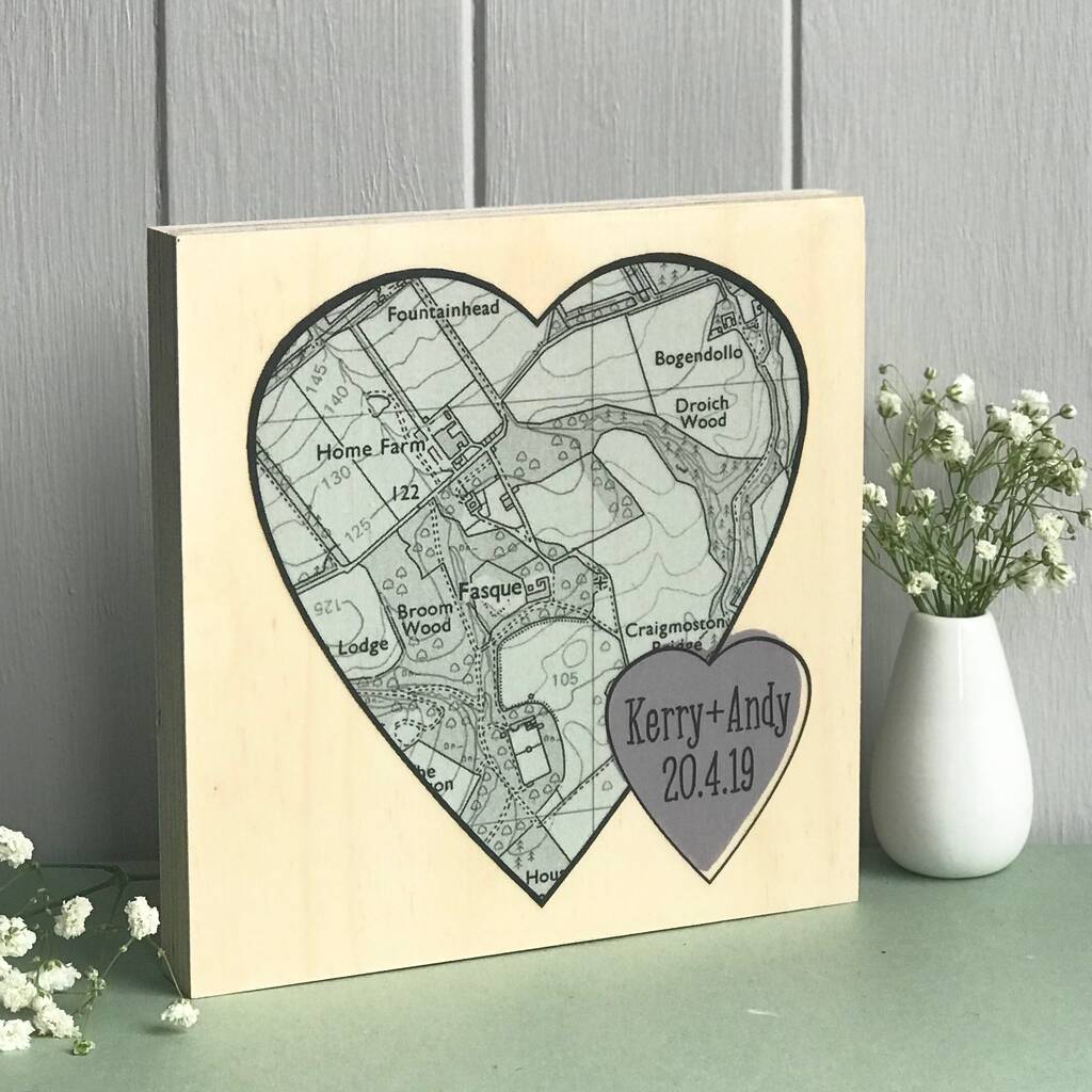 Double Painted Heart Shaped Map Print On Wood By Northern Logic ...