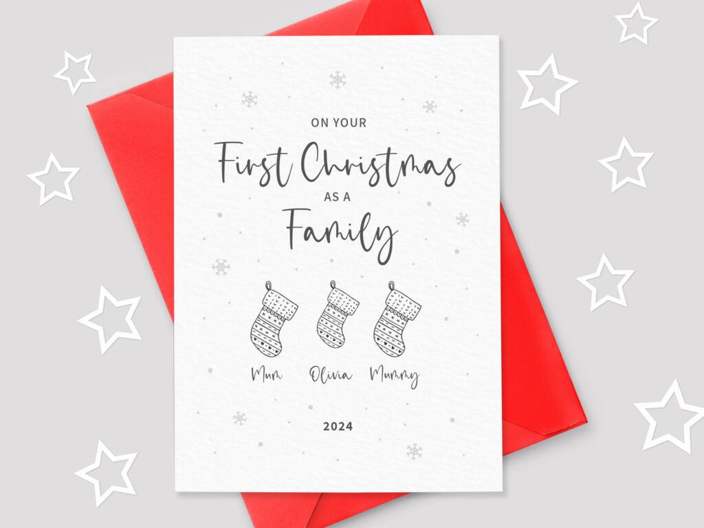 Personalised First Family Christmas Card For Mums By Percy and Pearl