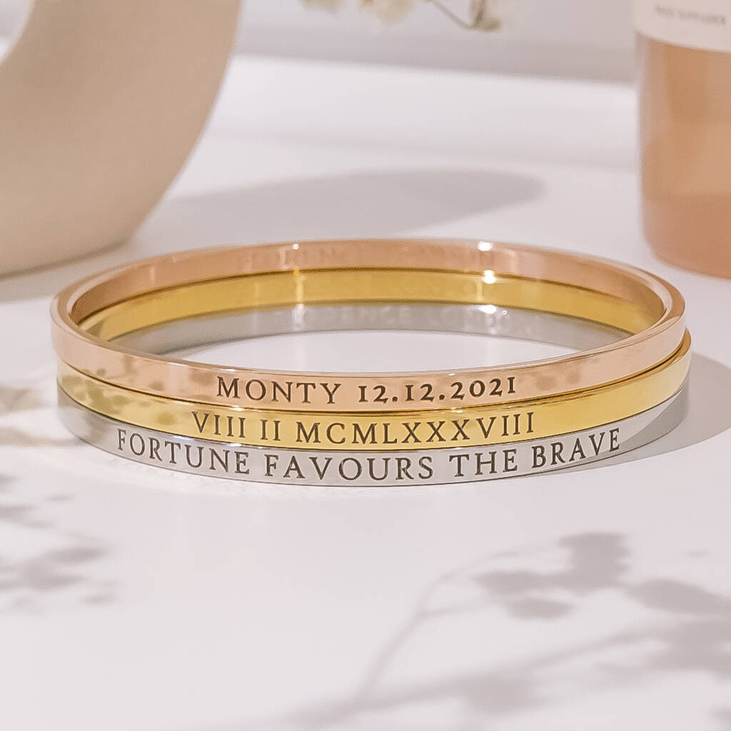 Personalised Womens Bangle Names Dates Mottos By Florence London ...