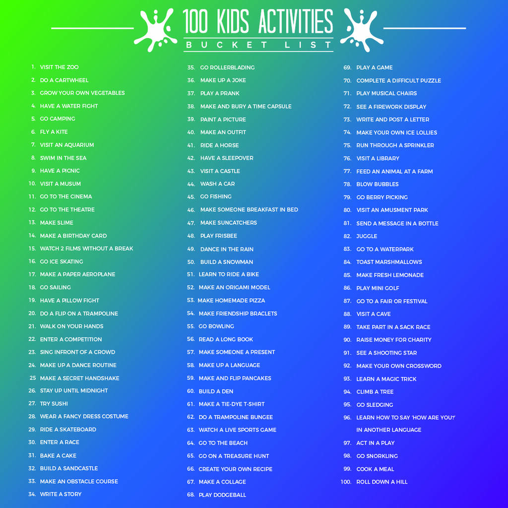 100 Kids Activities Bucket List Scratch Off Poster By Gift Republic 