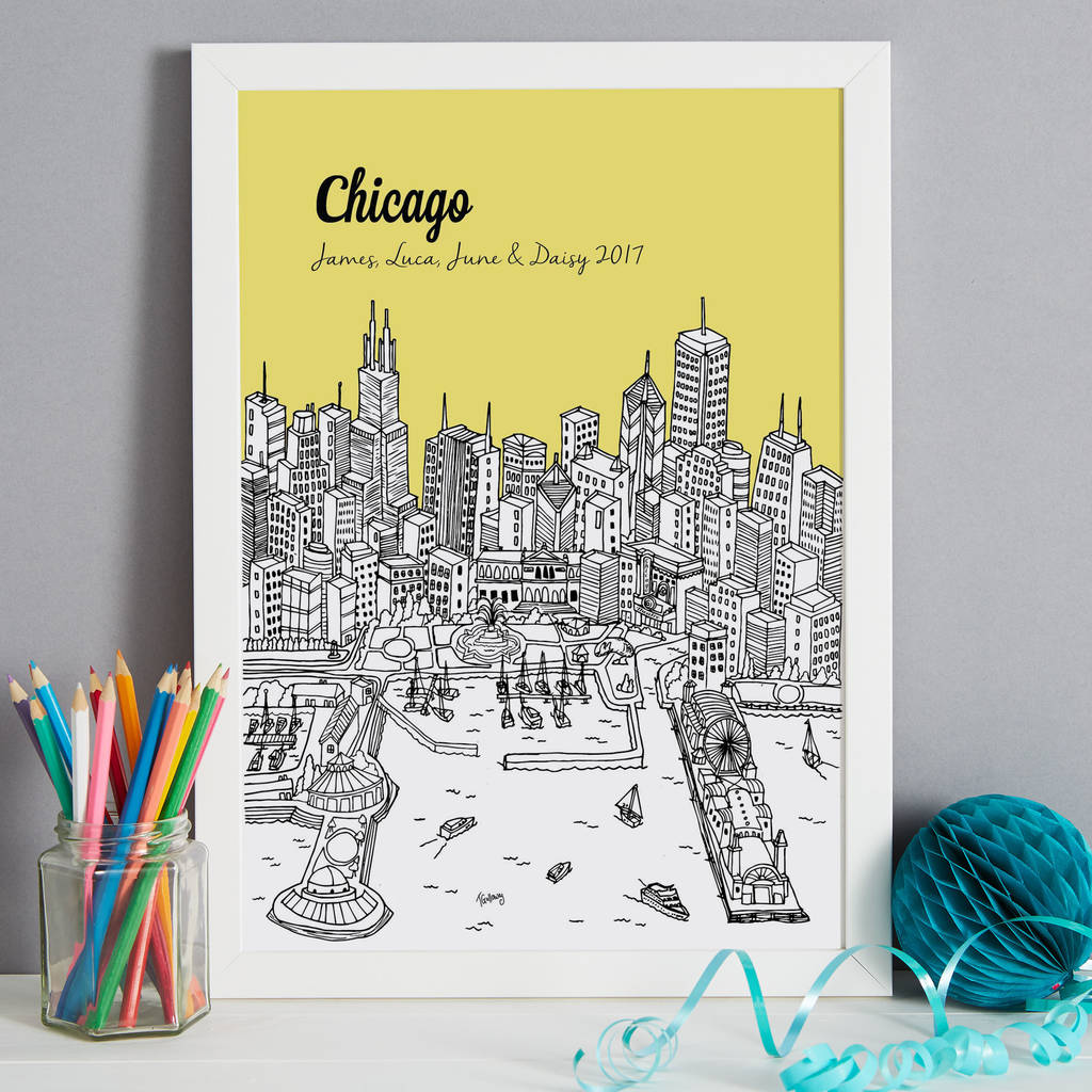 personalised chicago print by tessa galloway illustration ...