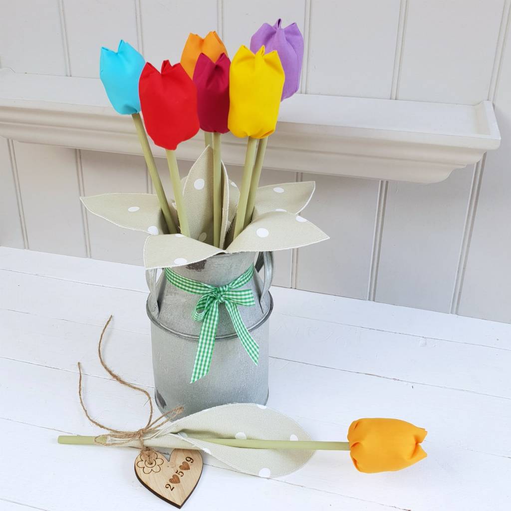 Handmade Cotton Anniversary Tulips With Engraved Tag By Little Foundry ...