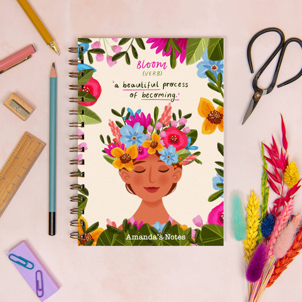 Bloom Floral Woman Personalised Notebook By Flourish Paperworks