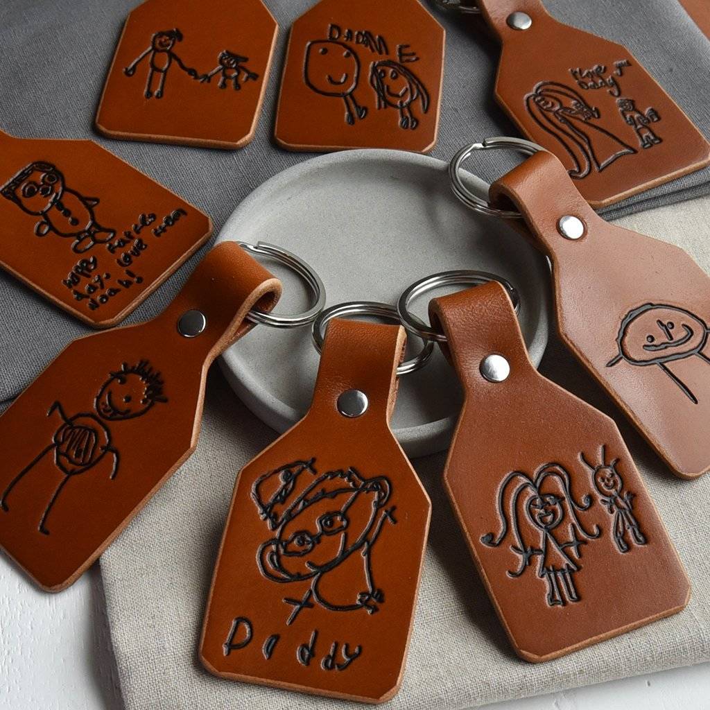 personalised leather child's drawing key ring by hold upon heart ...
