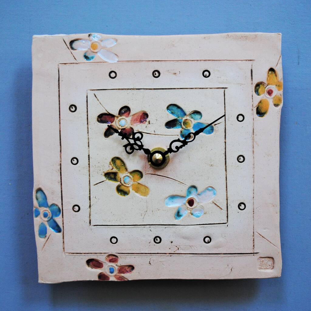 Clock Wall Tile With Bright Flowers By IGstudio Ceramics ...