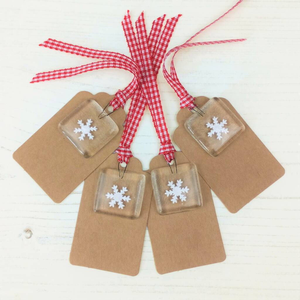 pack of four handmade glass snowflake gift tags by jessica irena smith ...