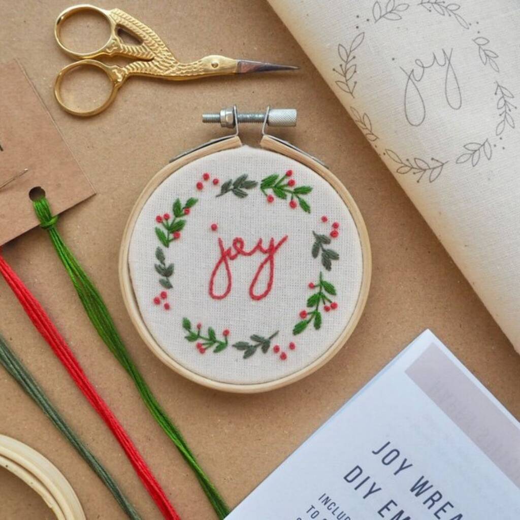 Mini Christmas Embroidery Kit Joy Wreath By Thimble and Fabric ...