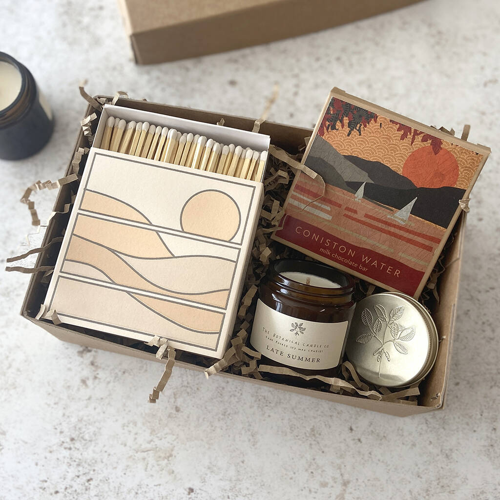 Sunset Candle And Chocolate Natural Gift Set By Green Tulip