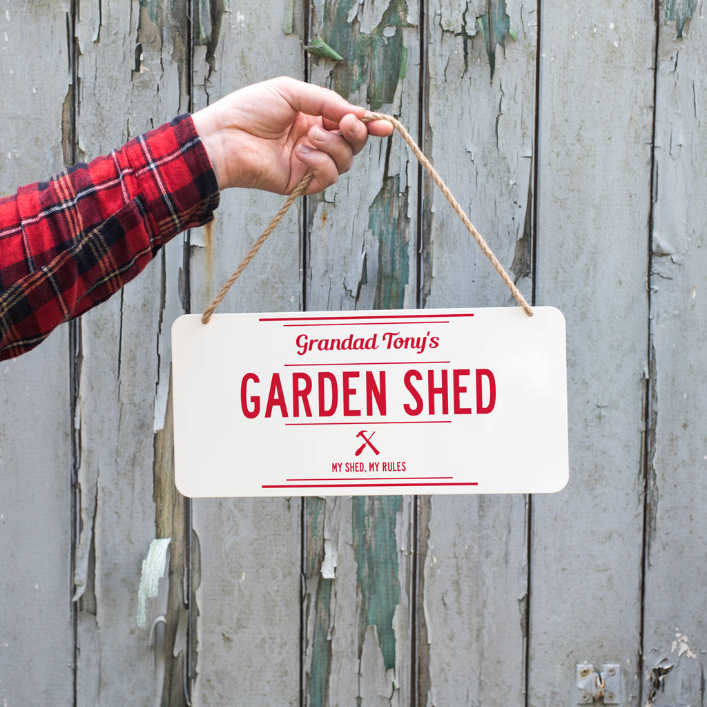 personalised hanging metal shed sign by delightful living ...