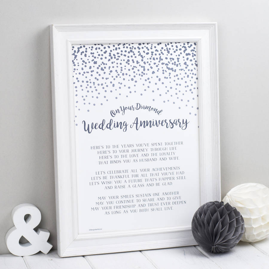 Diamond Wedding Anniversary Poem Print By Bespoke Verse Diamond Wedding Anniversary Poem Print By Bespoke Verse