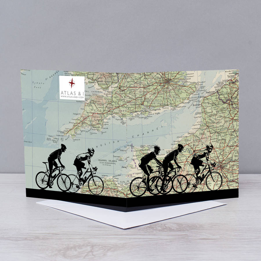 cycling card showing london to paris by atlas & i | notonthehighstreet.com