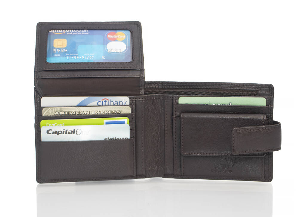 Personalised Leather Wallet Flip Up Rfid By Wombat | notonthehighstreet.com