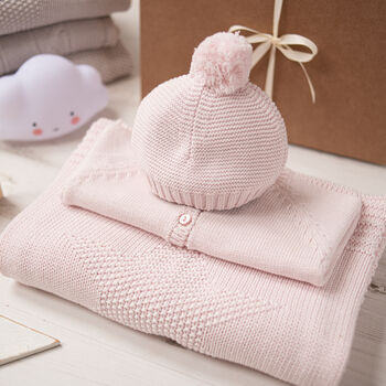 luxury baby girl pink and grey knitted gift box by toffee moon ...