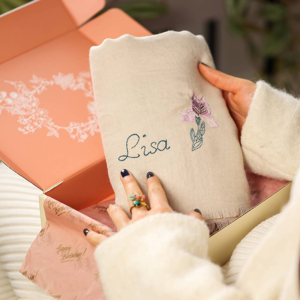 Personalised Embroidered Birth Flower Spring Scarf By Studio Hop ...