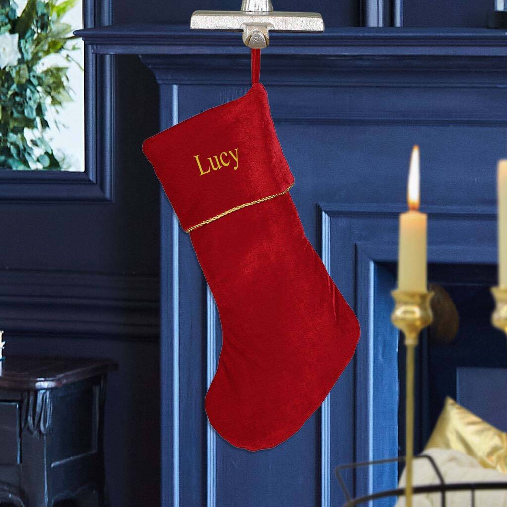 Personalised Luxury Ruby Red Velvet Christmas Stocking By Dibor