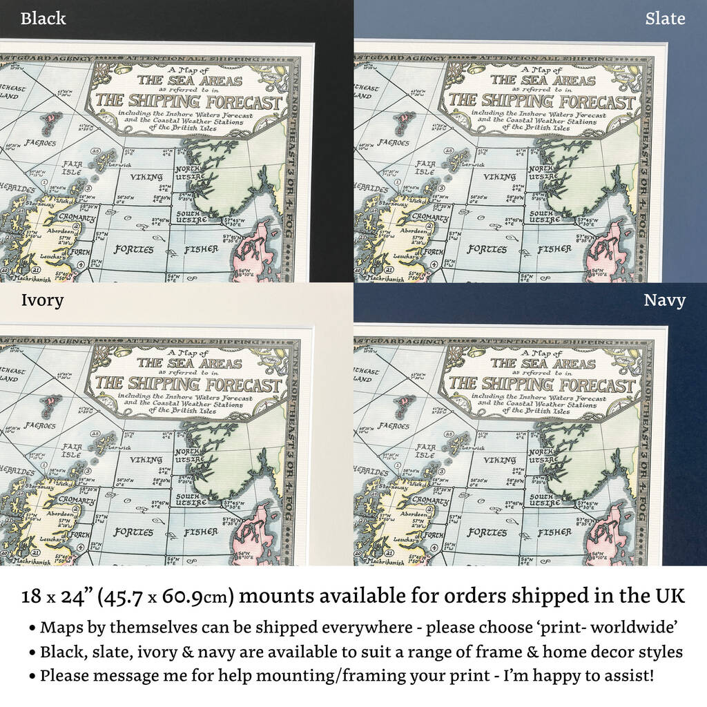 Colour Shipping Forecast Map Handmade Fine Art Print By Manuscript Maps ...