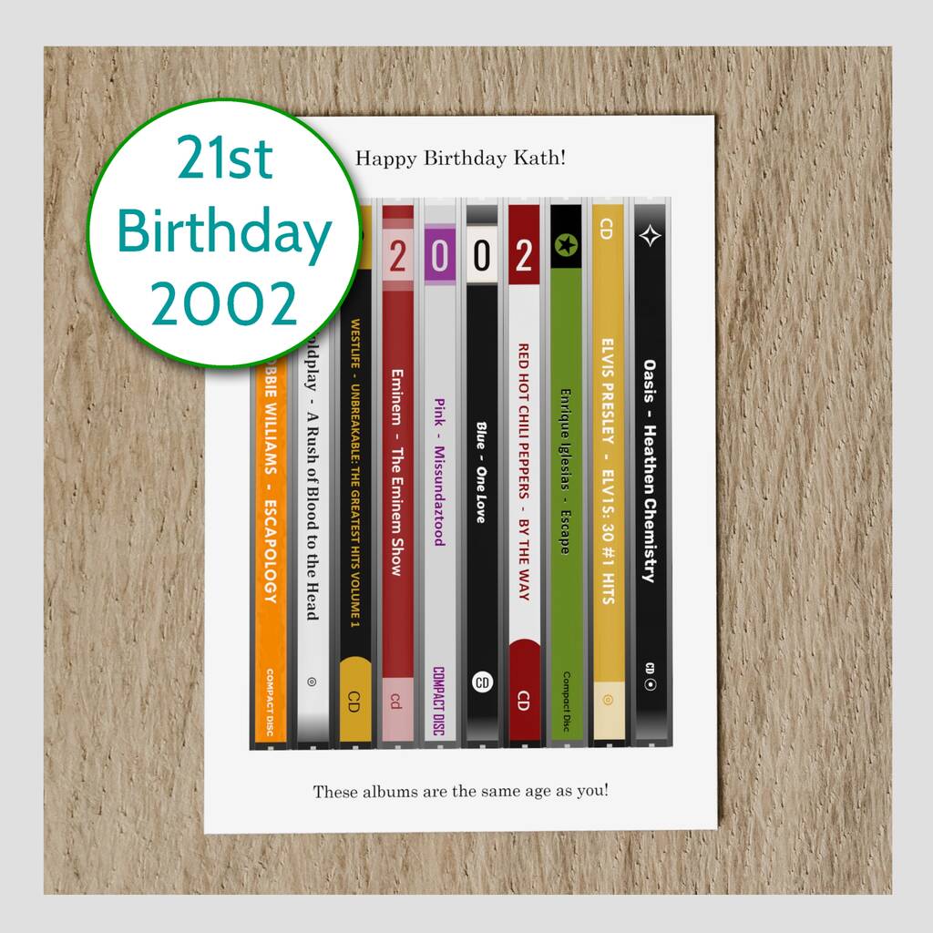 Personalised 21st Birthday Card 2002 Music By elevencorners ...
