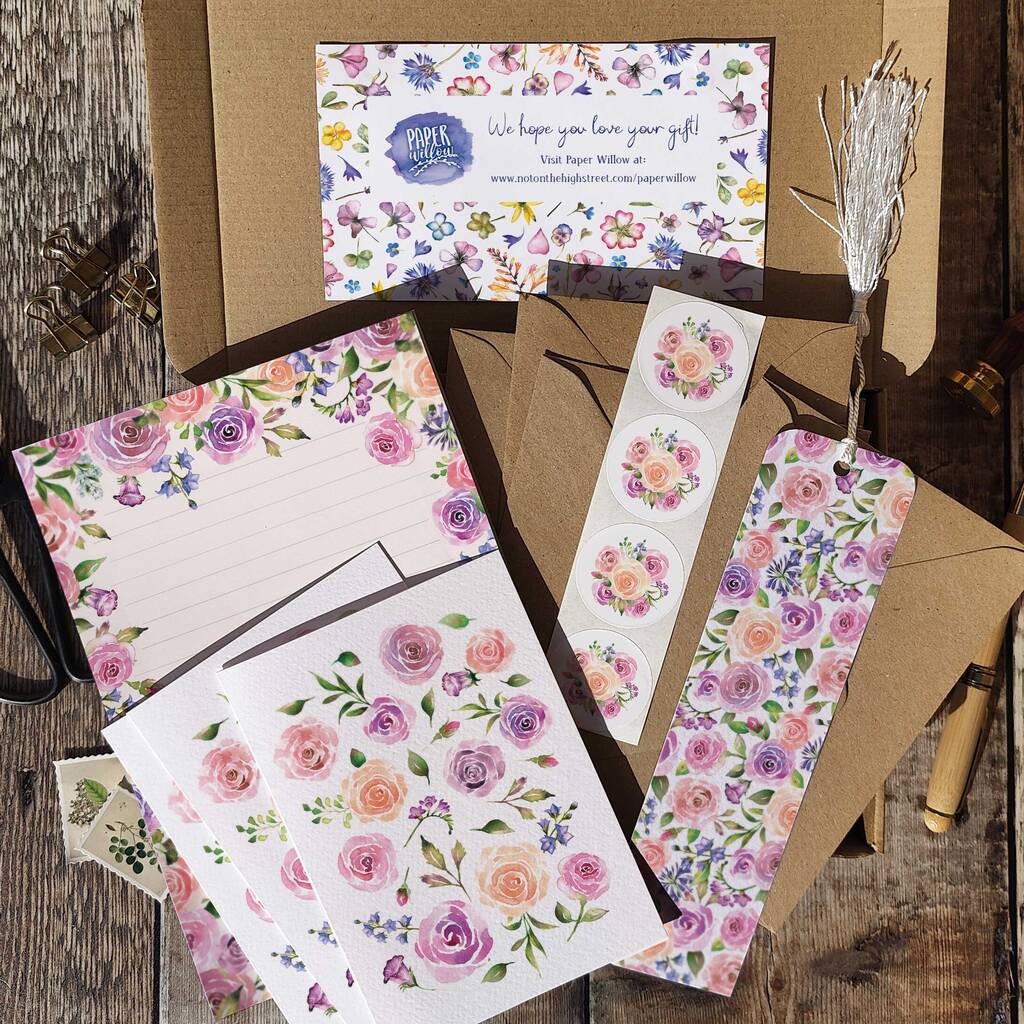 Pink Roses Stationery Gift Set By Paper Willow