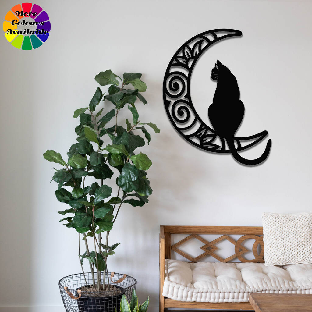 Rusted Moon And Cat, Metal Cat Decor, Mandala Moon By Duke Craft ...