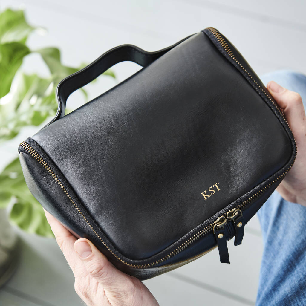 Personalised Luxe Leather Wash Bag With Handle By Vida Vida ...
