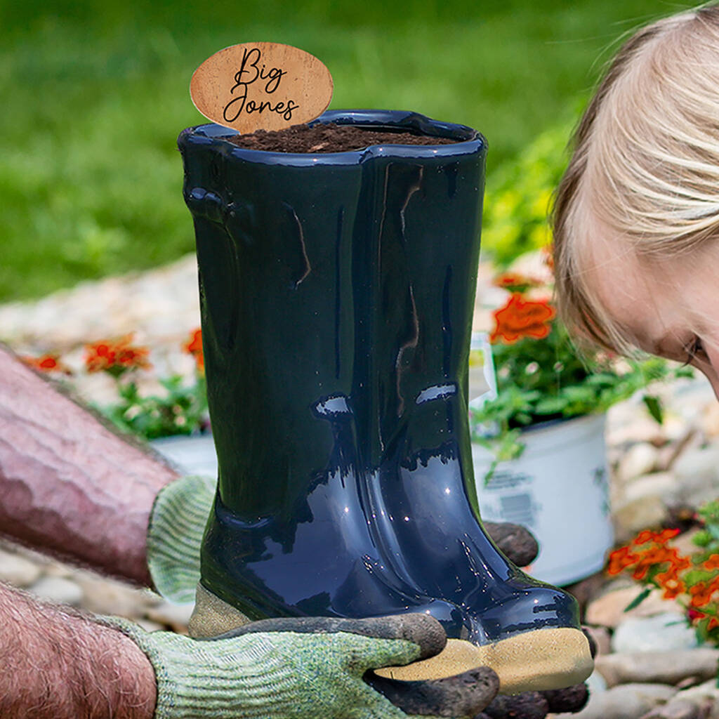 Large Blue Personalised Welly Boots Planter By Dibor ...