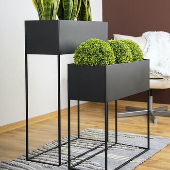 Black Long Metal Planter Raised On Stand By Dezzanti ...