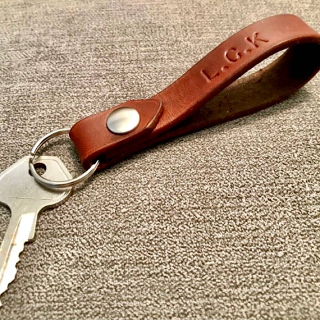 Personalised Stamped Leather Keyring, Spanish Brown By Brunswick ...