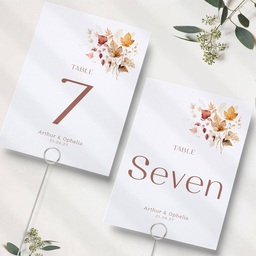 Autumn Leaf Wedding Table Numbers By Ottie Design | notonthehighstreet.com