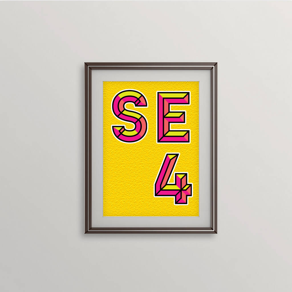 Se4 London Postcode Neon Typography Print By EC Crafted