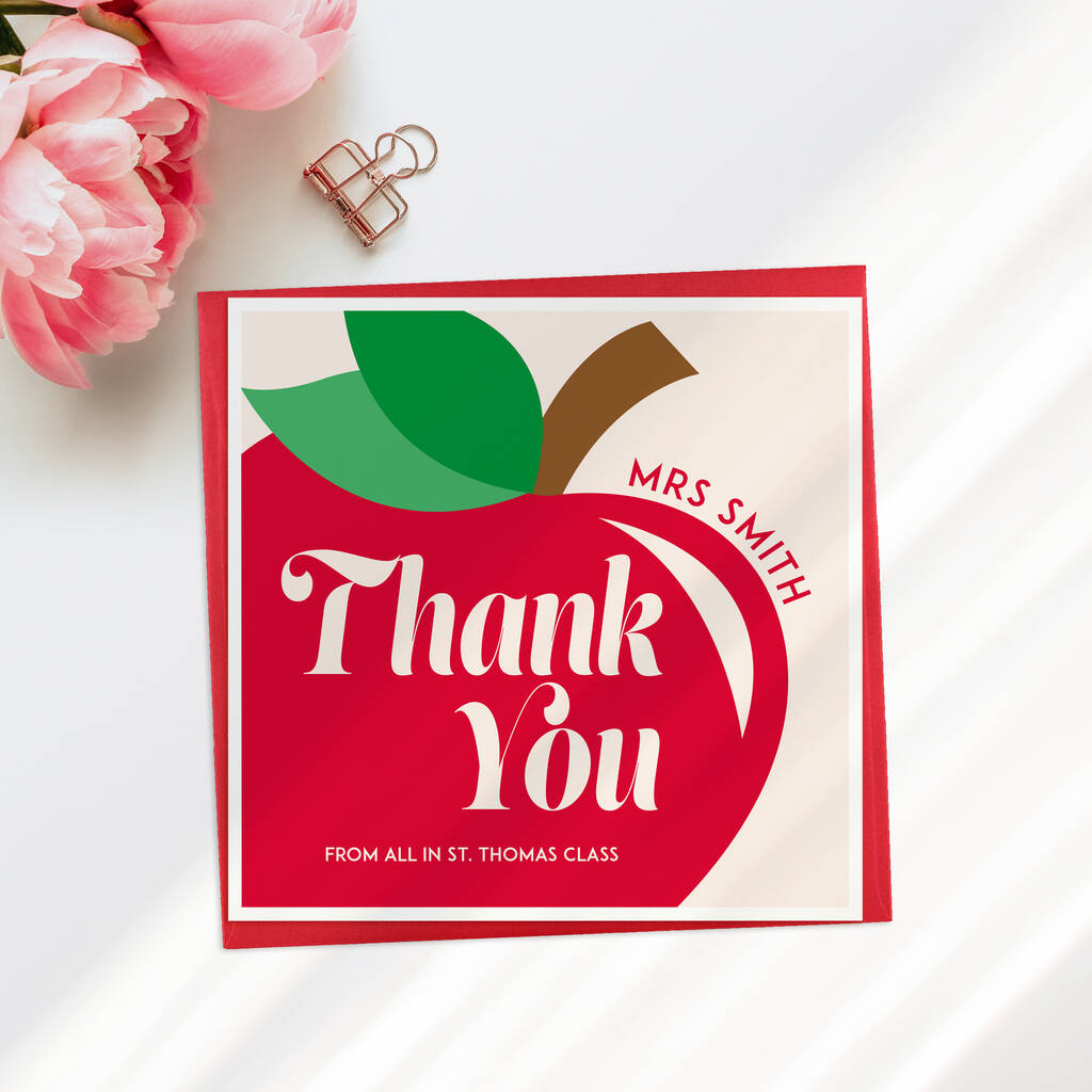 Thank You Teacher Card Red Apple By Lisa Marie Designs 