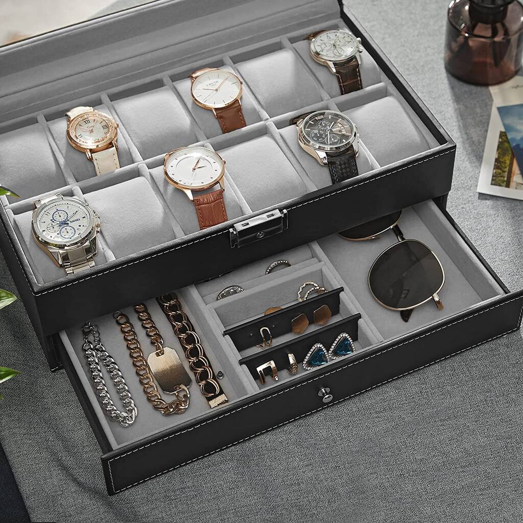 Two Tier 12 Slot Watches Box Case With One Drawer By Momentum ...