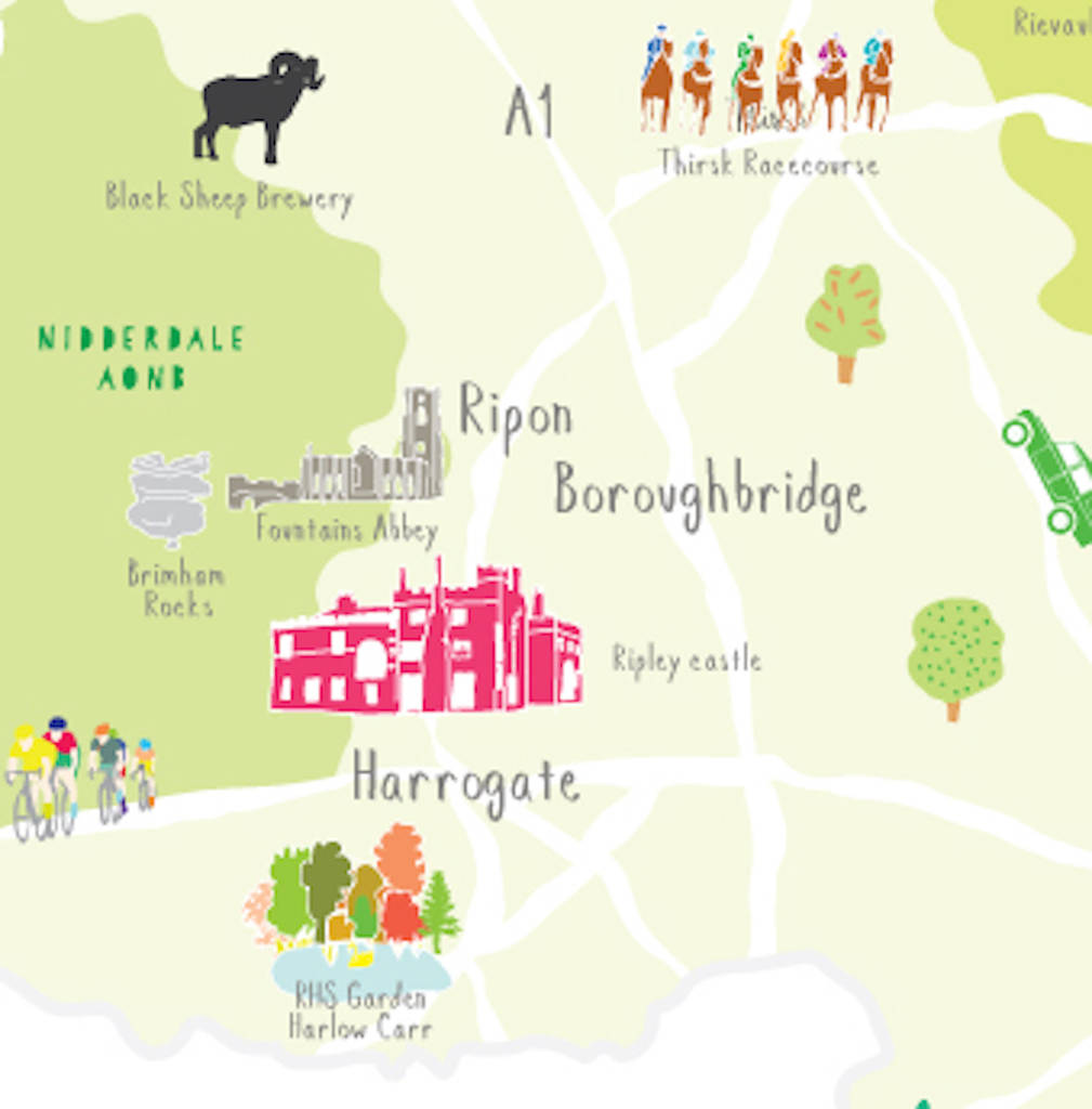 map of north yorkshire art print by holly francesca ...