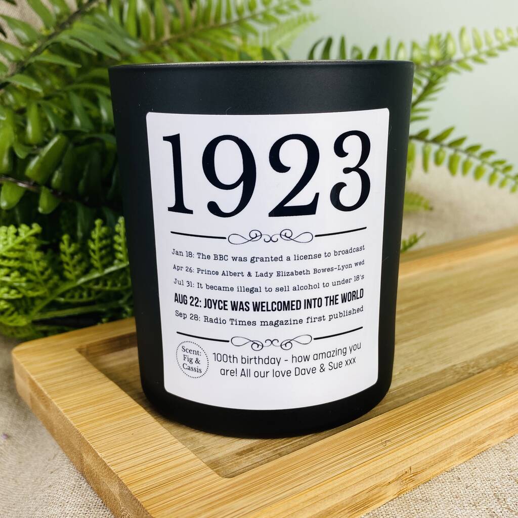 Personalised 100th 1923 Timeline Birthday Candle By The Fire Shack