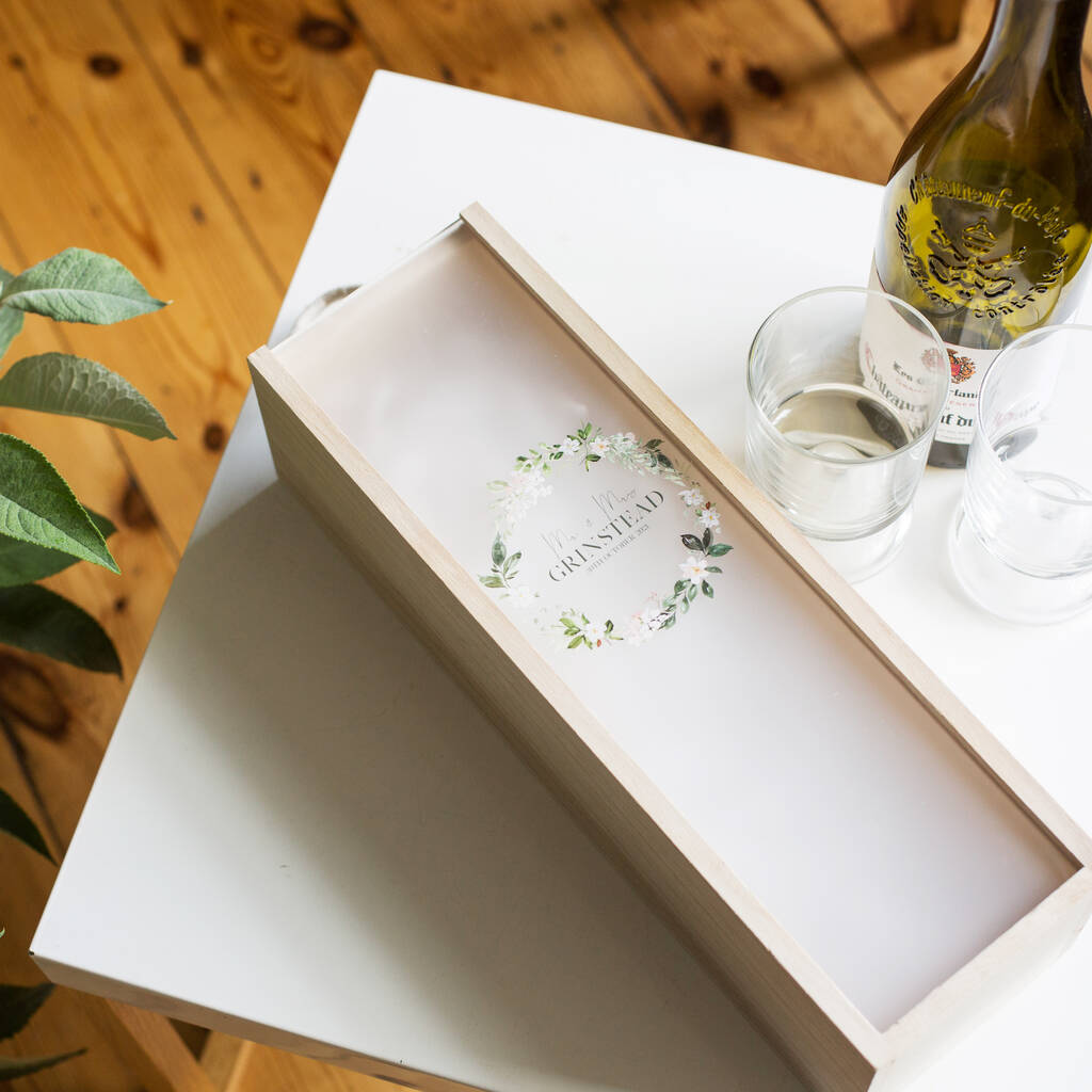 Personalised Floral Wedding Wine Presentation Box By The Gifting Knot