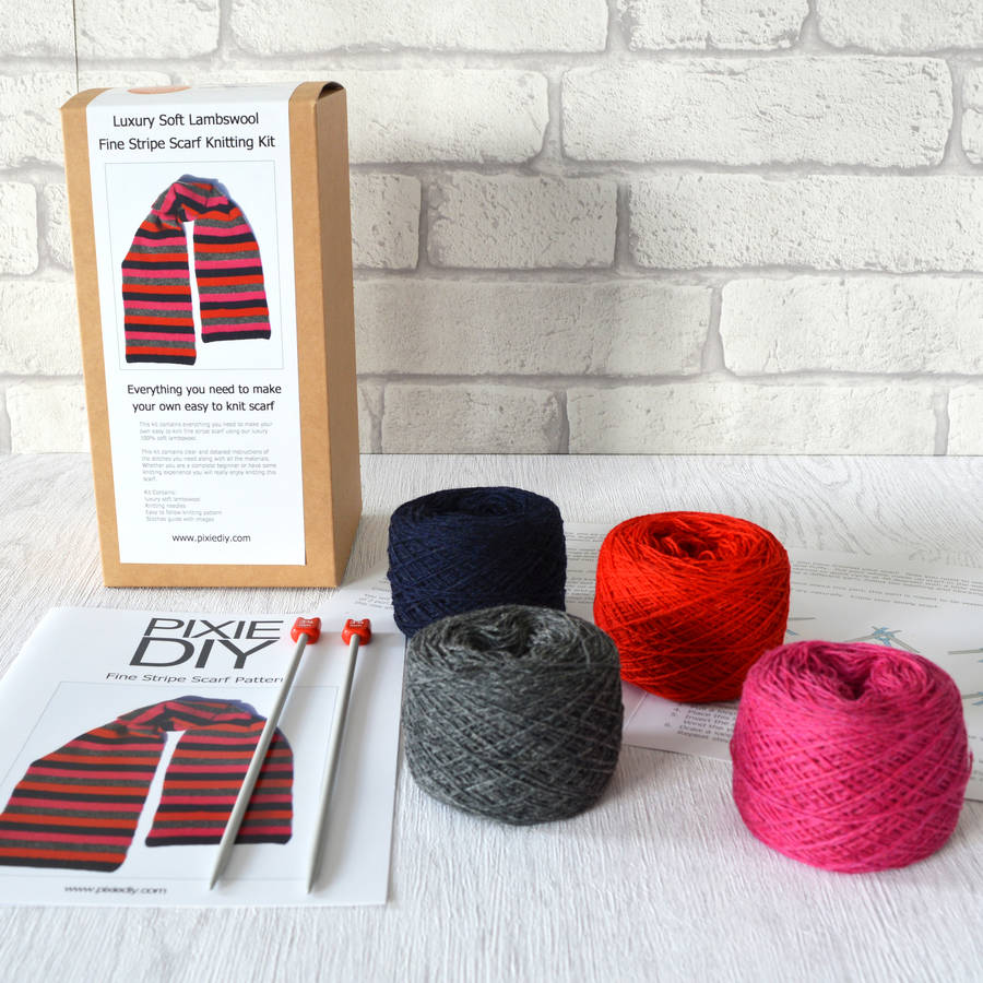 fine stripe scarf knitting kit by warm pixie diy | notonthehighstreet.com