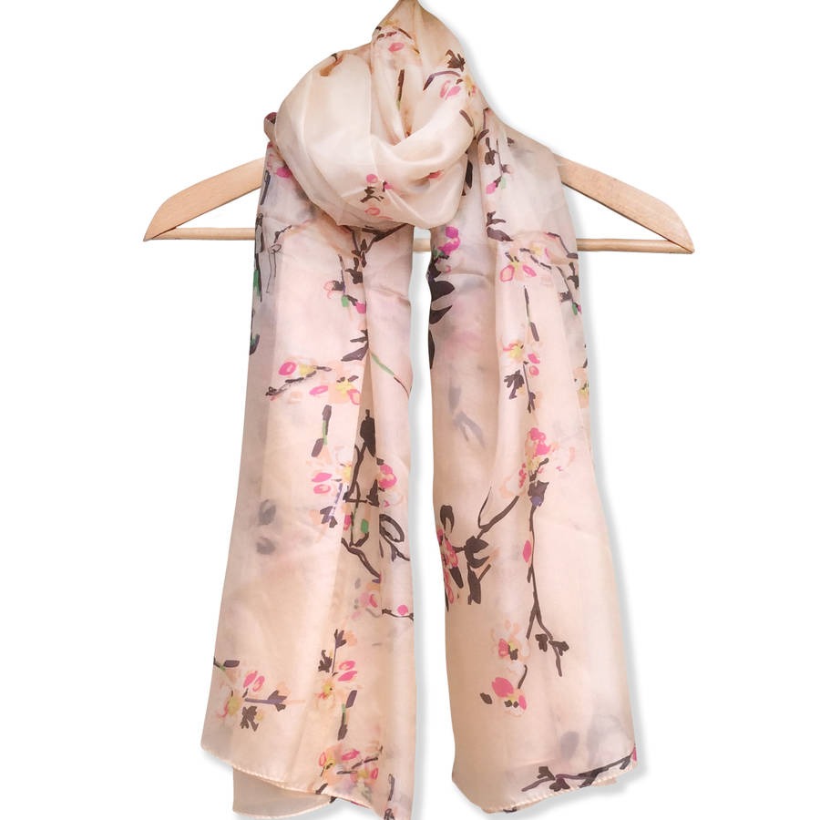 Large 'cherry Blossom' Pure Silk Scarf By Wonderland Boutique ...