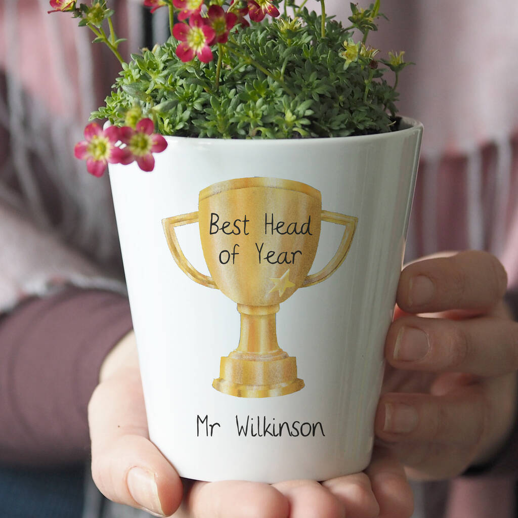 Gold Trophy Personalised Teacher Plant Pot By So Close ...