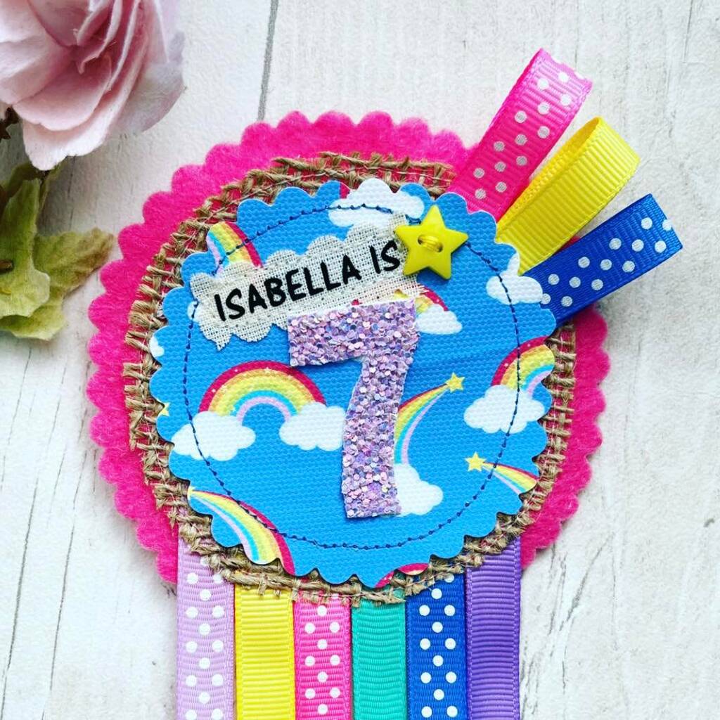 Personalised Rainbow Birthday Rosette By Stitching Dee-lights