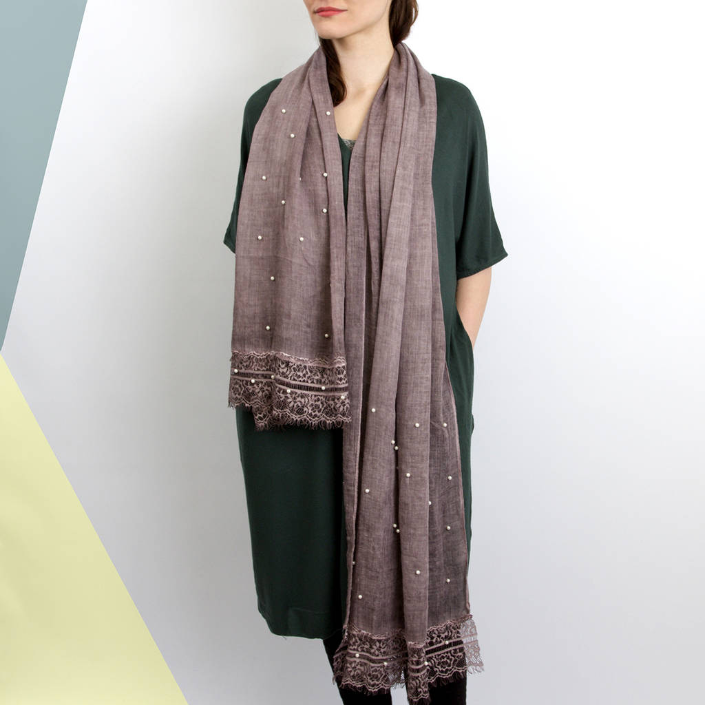 Soft Scarf With Pearl Lace Details By Studio Hop | notonthehighstreet.com