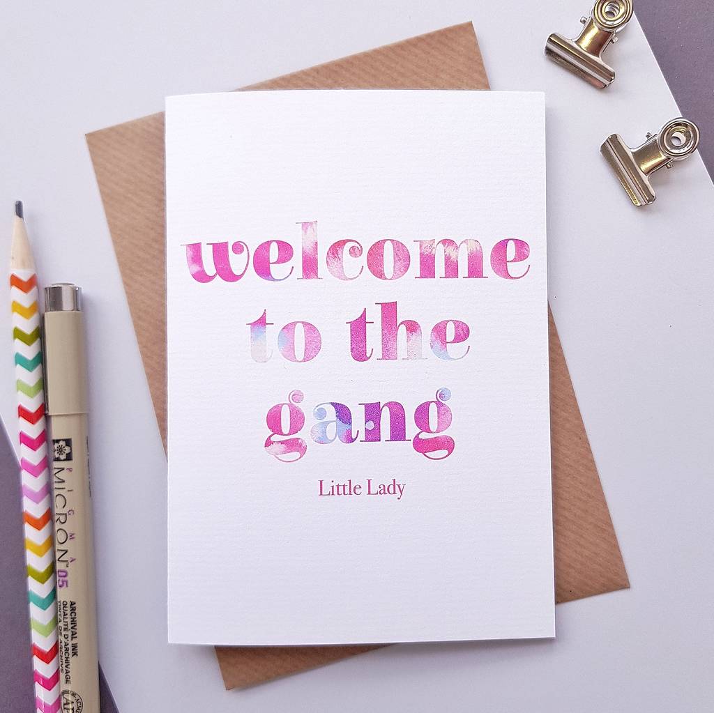 welcome to the gang | new baby girl card | personalised by rich little ...