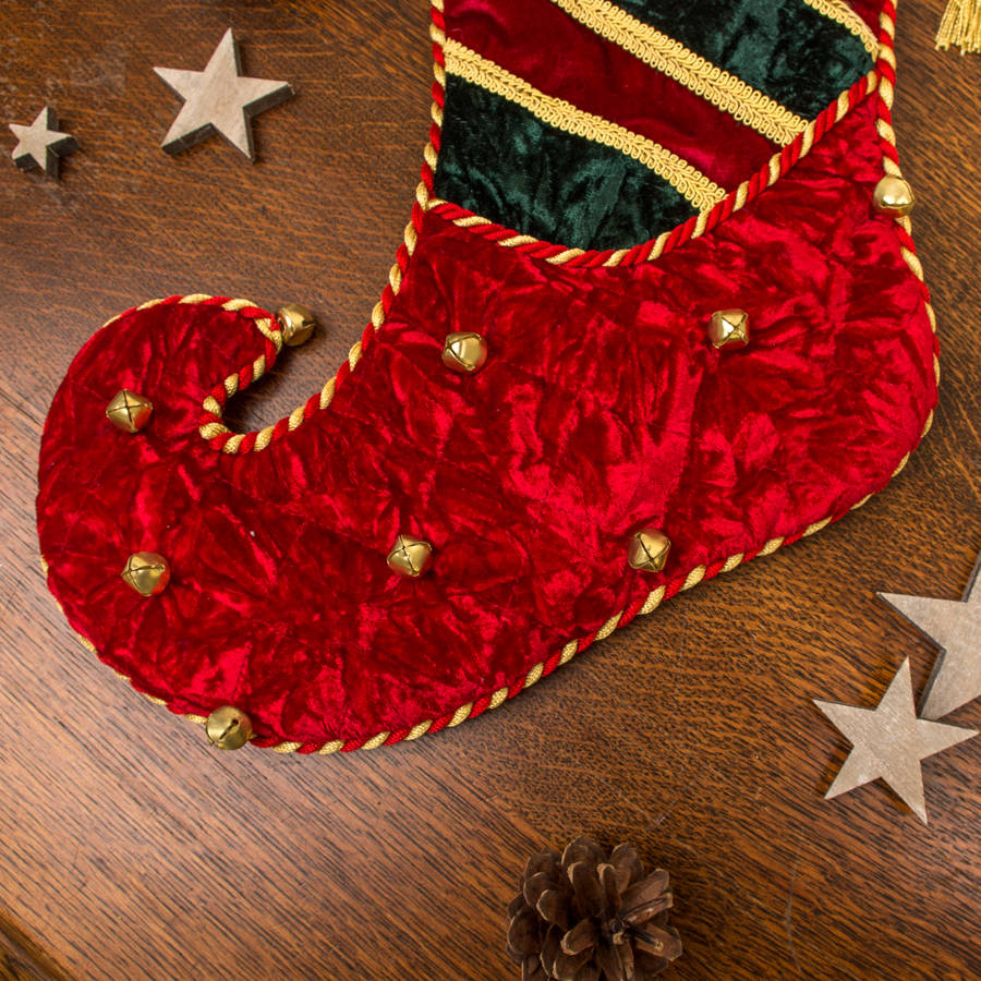 luxury velvet jingle bell christmas stocking by dibor ...