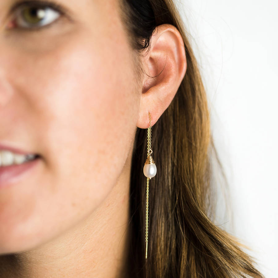 Freshwater Pearl Ear Threads By Sarah Hickey | notonthehighstreet.com
