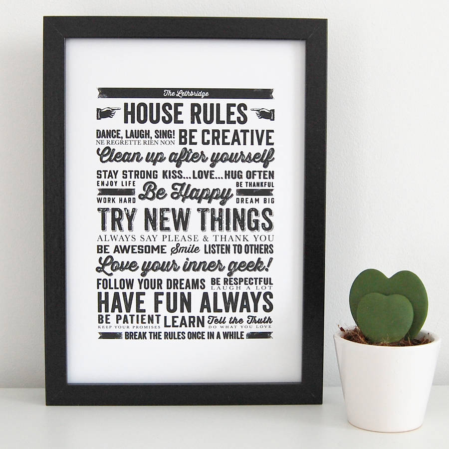 personalised house rules poster print by ditsy chic ...