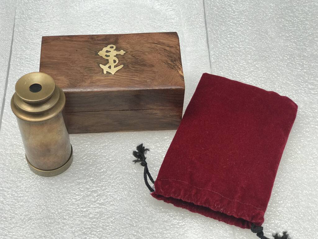 six inch brass handheld mini telescope with wooden box by reason season ...