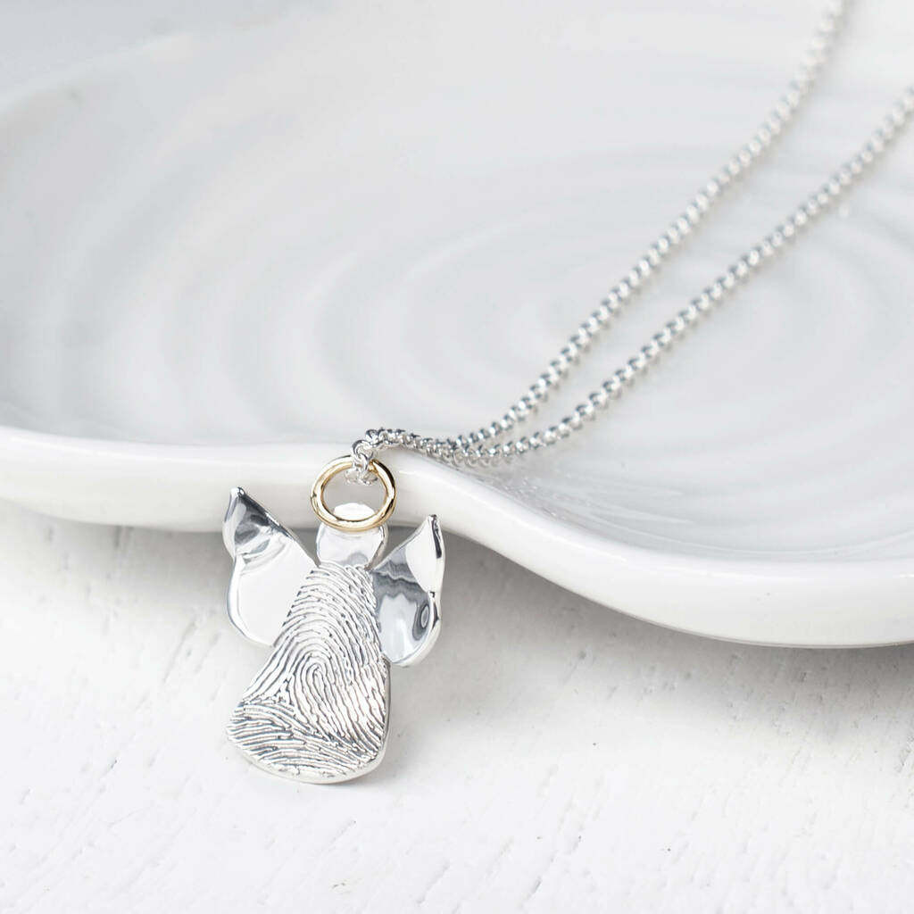Silver And Gold Fingerprint Angel Memorial Necklace By Hold Upon Heart ...