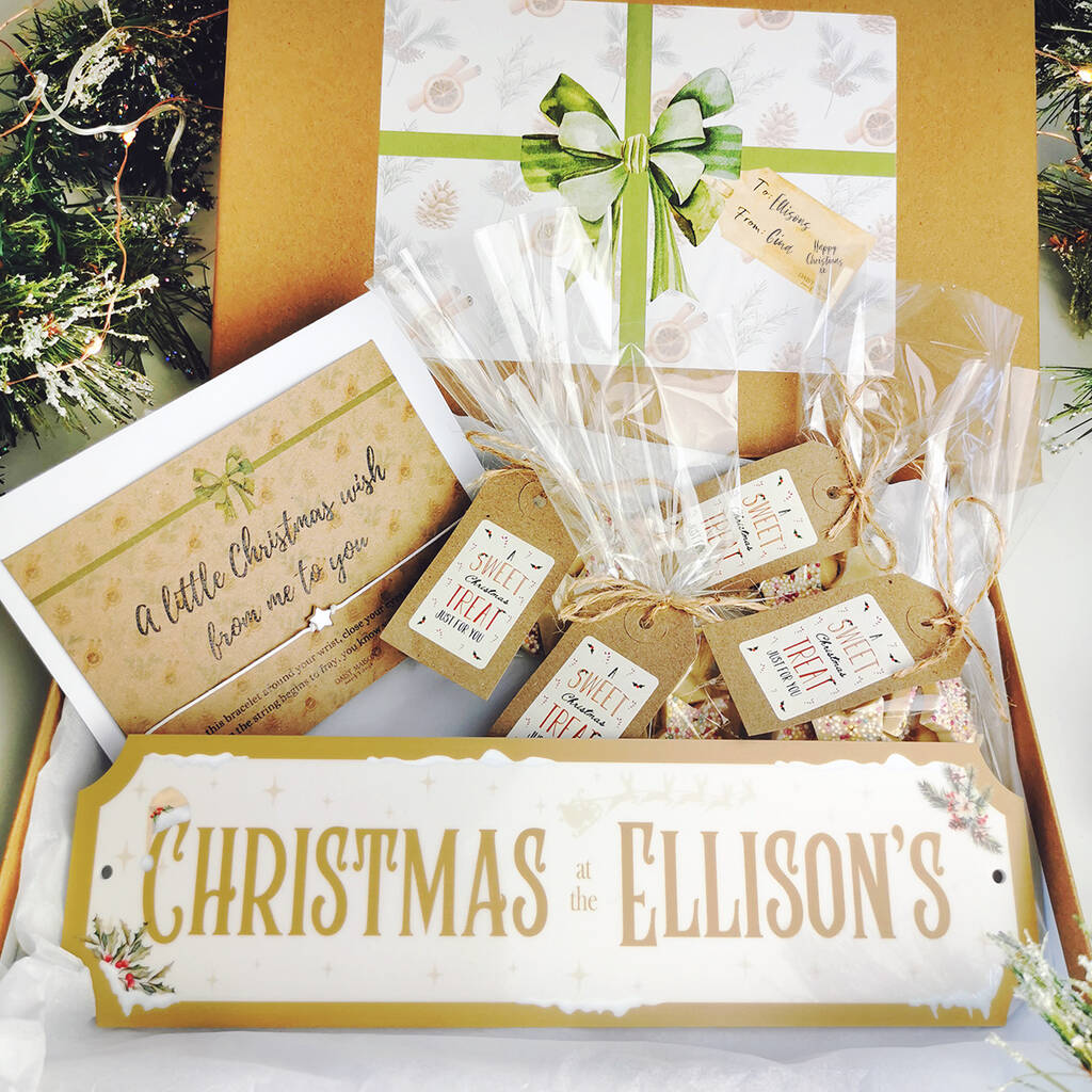 Xmas Gift Box W/ Festive Family Street Sign By Daisy Maison
