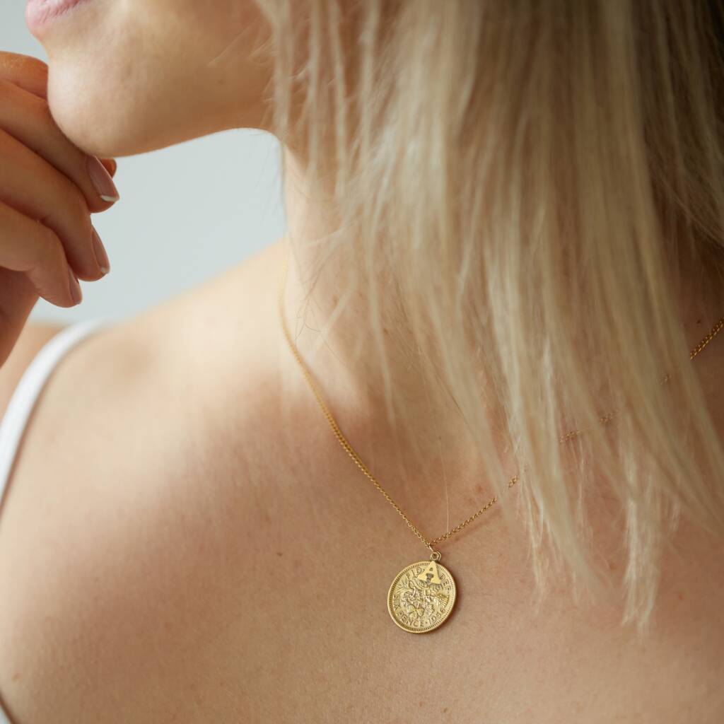 Queen Elizabeth Gold Plated Sixpence Initial Pendant By Mintique of ...