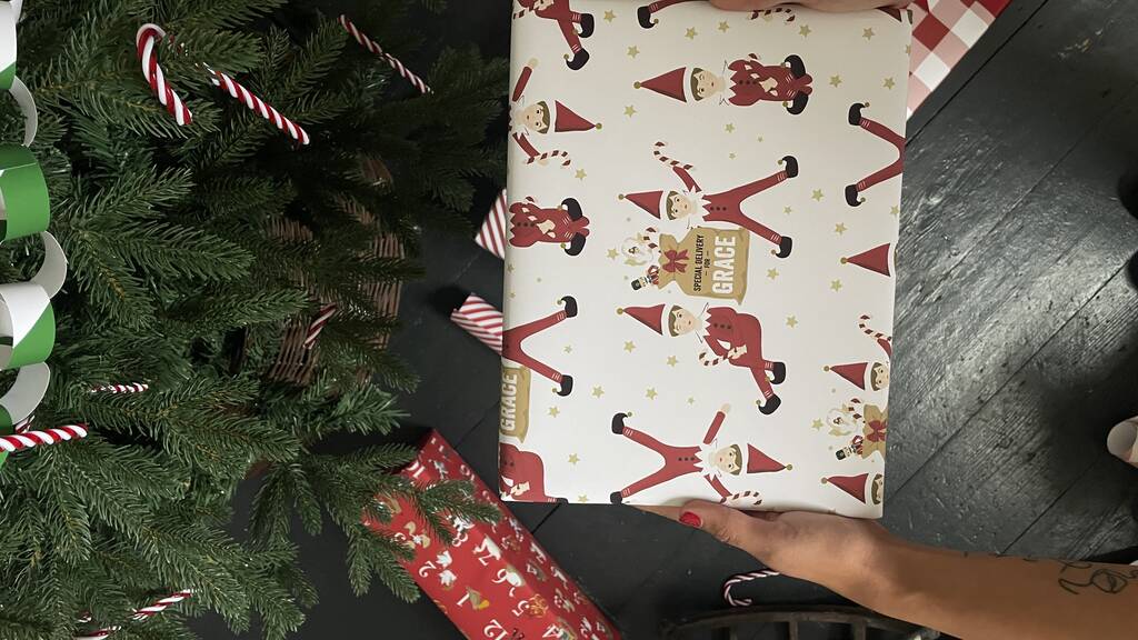 Personalised Little Elf Christmas Wrapping Paper By Abigail Warner ...