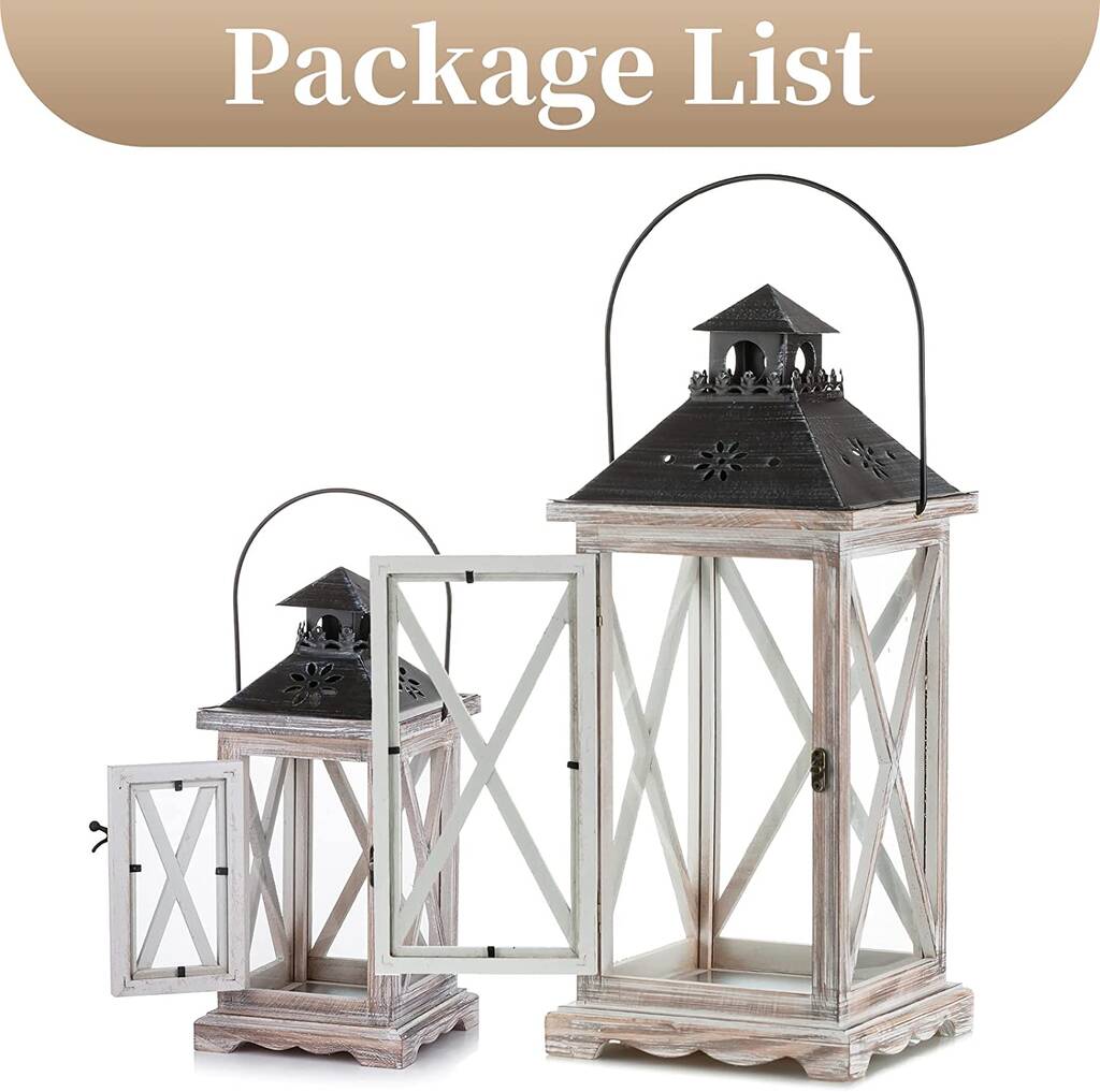 Two Vintage Distressed Wood Decorative Candle Lantern By Momentum