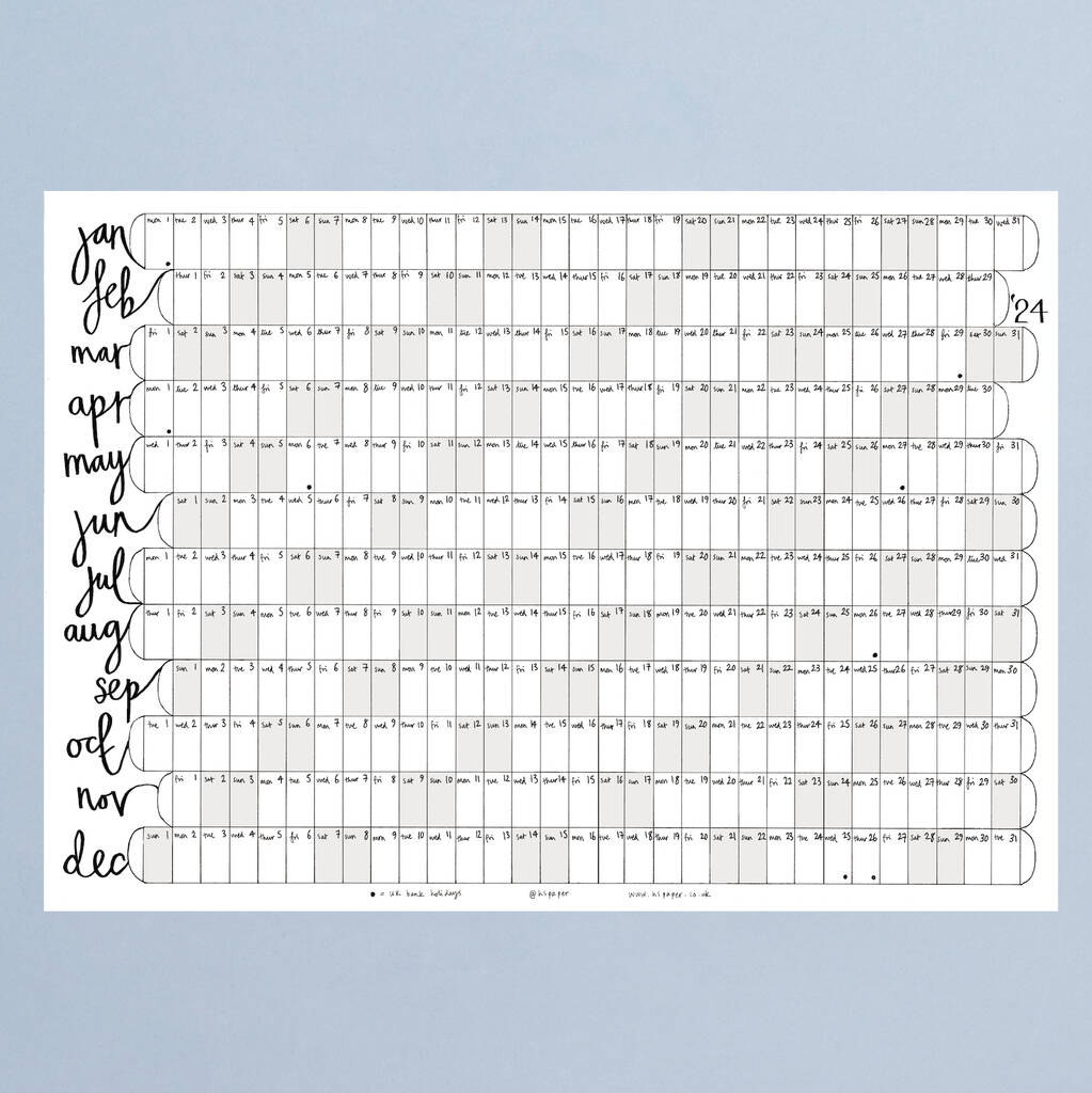Mini 2025 Wall Planner B And W Year Calendar A3 By Heather Scott Design
